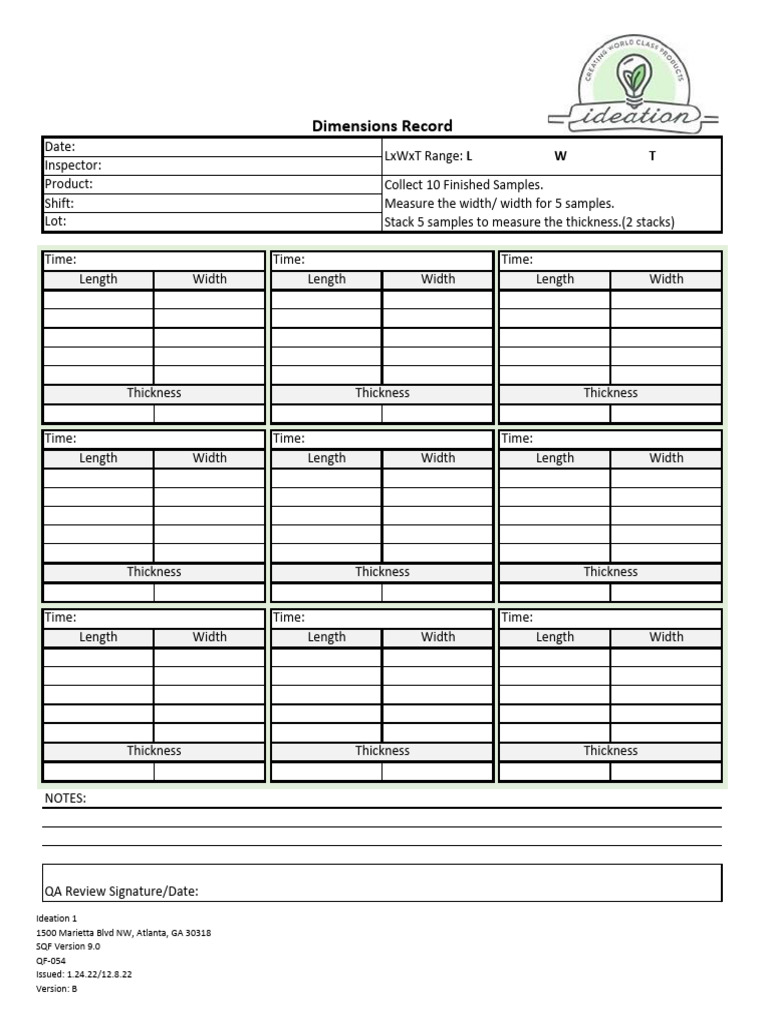 QF-054 Dimensions Record | PDF