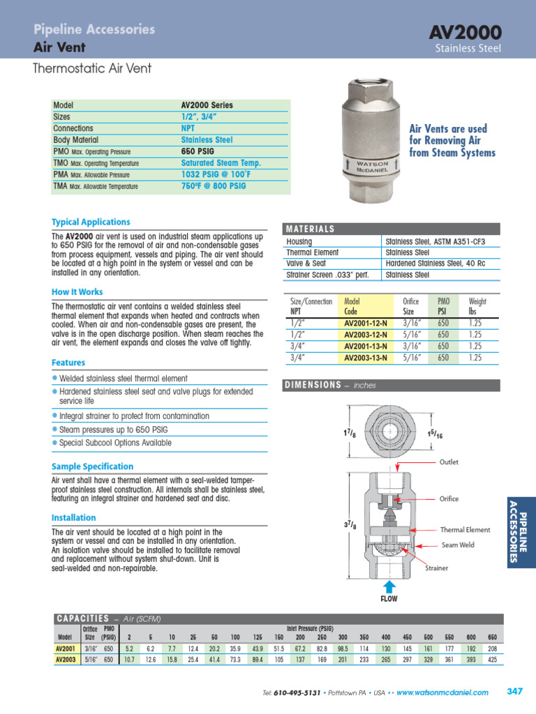 AV2000 ThermostaticAirVent | PDF | Valve | Steam