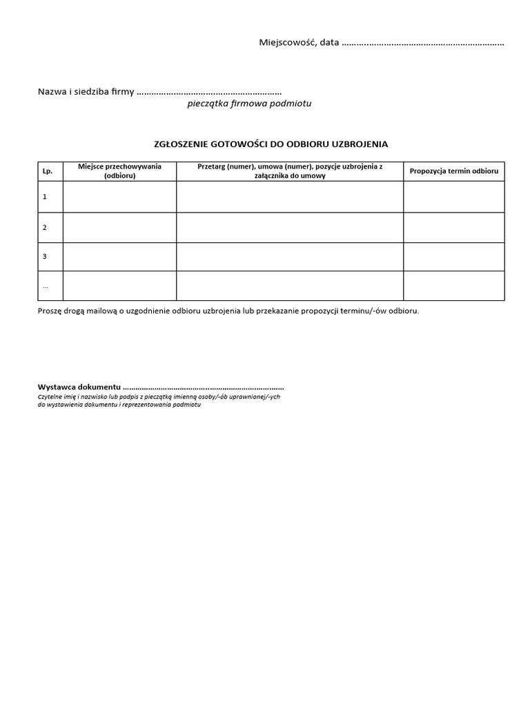 Formularze Do Odbioru Sprzetu Koncesjonowanego | PDF