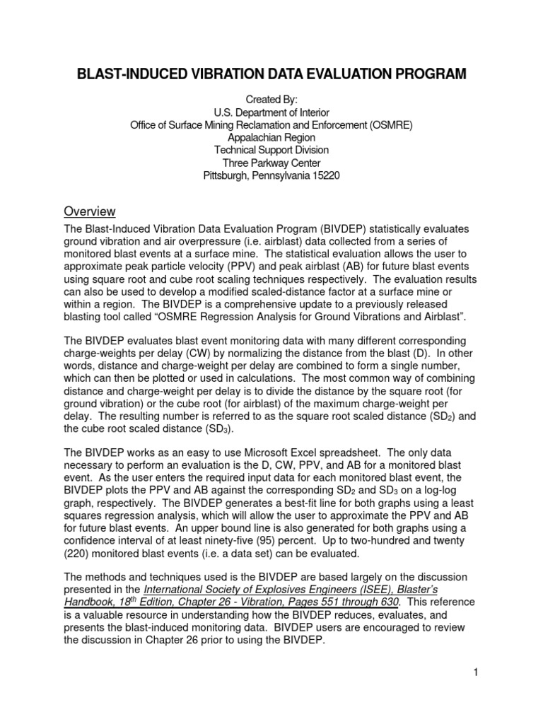 OSMRE BIVDEP Documentation | PDF | Spreadsheet | Worksheet
