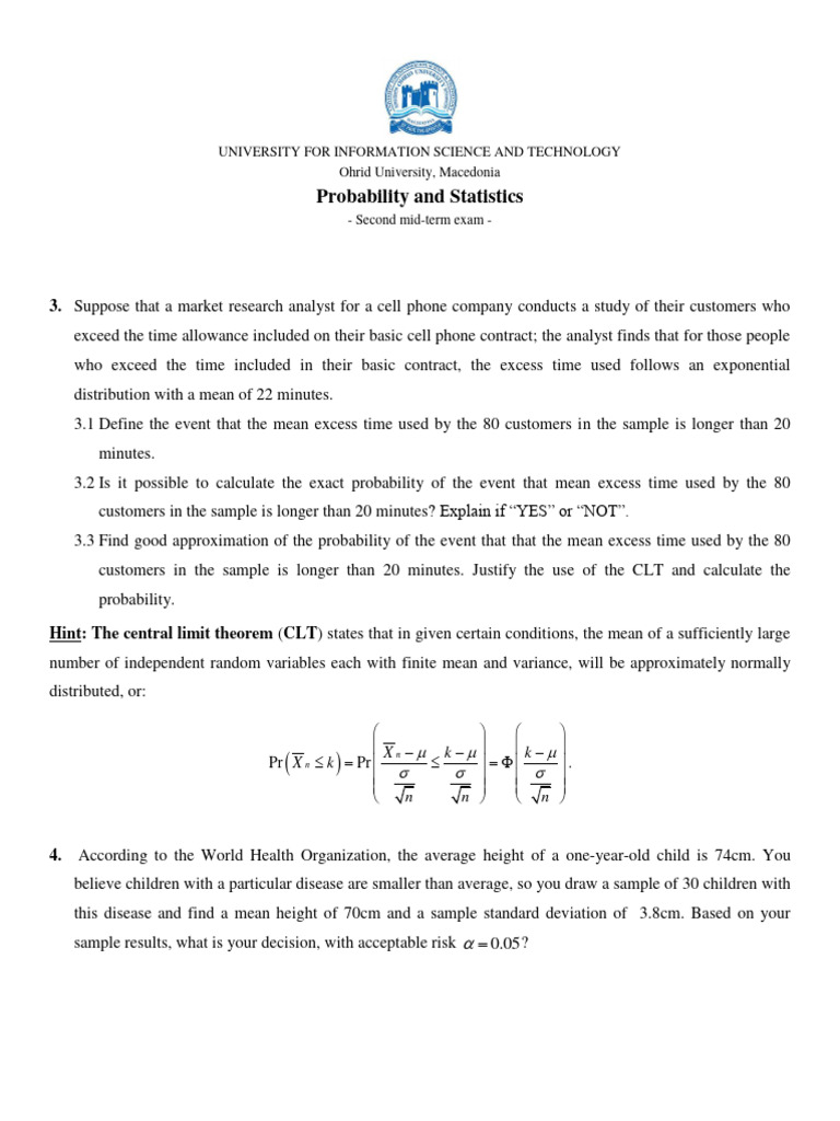 Second Mid-Term - Exam - Probability and Statistics - A - Second | PDF ...