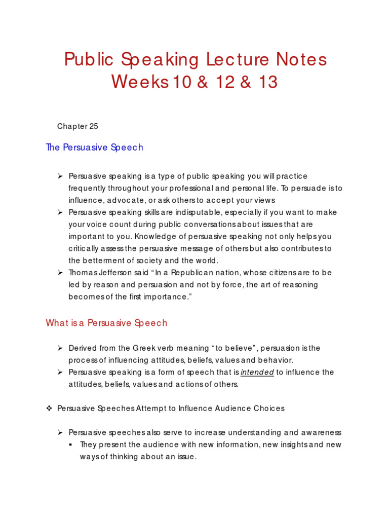 Public Speaking Lecture Notes Weeks 10 12 13 | PDF | Persuasion ...