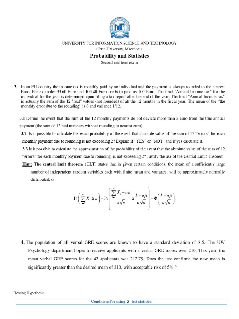 Second Mid-Term - Exam - Probability and Statistics - B - Second | PDF | Standard Deviation ...