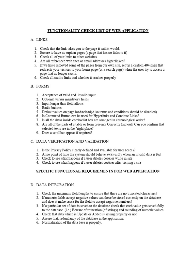 Web Application Checklist | PDF | World Wide Web | Internet & Web