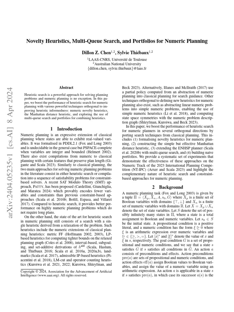 Novelty Heuristics, Multi-Queue Search, and Portfolios For Numeric Planning | PDF | Mathematics ...