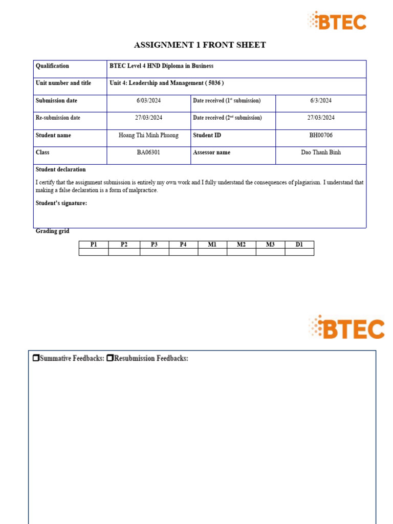 ASM 1 5036 Hoang Thi Minh Phuong | PDF | Leadership | Transformational Leadership