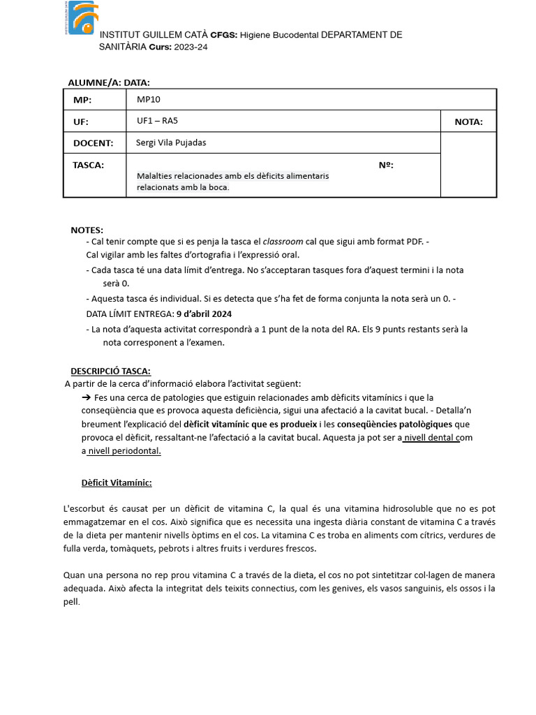 ACTRA5 - Dèficits Alimentaris I Patologies Bucals | PDF