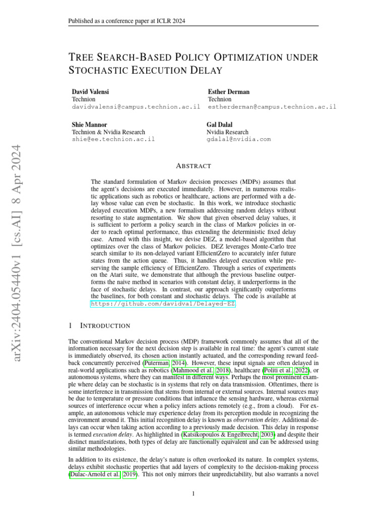 Tree Search-Based Policy Optimization Under Stochastic Execution Delay | PDF | Probability ...