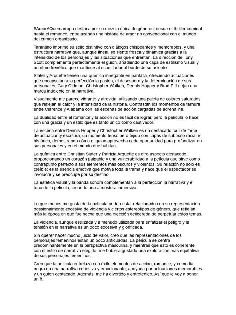 Amor A Quemarropa Destaca Por Su Mezcla Única de Géneros | PDF