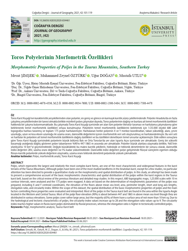 Toros Polyelerinin Morfometrik - Zellikleri ( | PDF