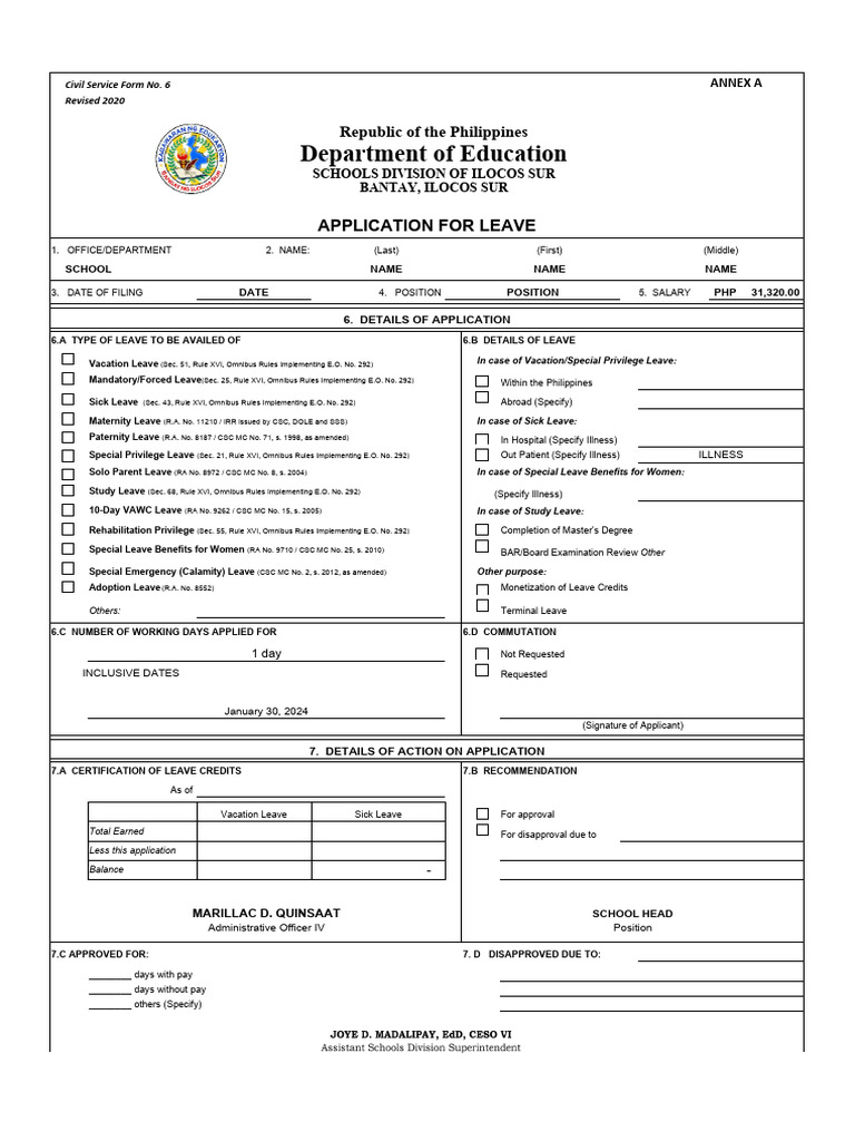 Civil Service Leave Application Form | PDF | Parental Leave | Sick Leave