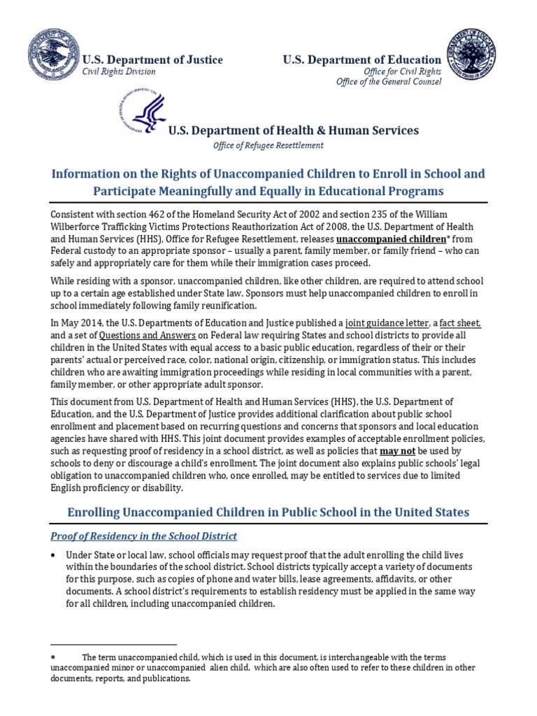 Rights Unaccompanied Children Enroll School | PDF | Special Education ...