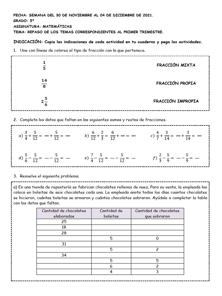 Repaso Matematicas Quinto Grado | PDF