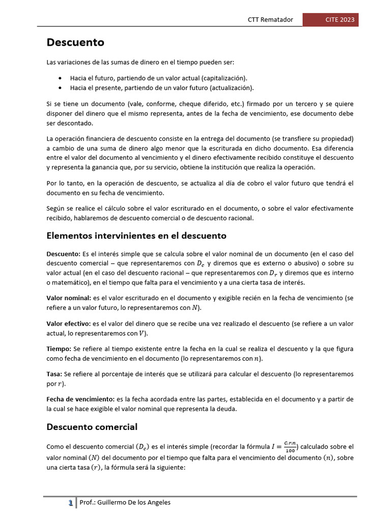 Descuento Comercial y Racional Explicado | PDF | Economias | Dinero
