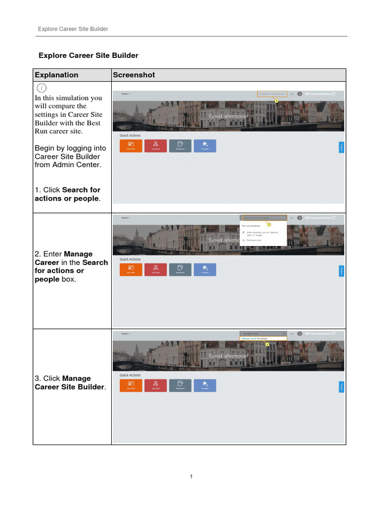 Career Site Builder Exploration Guide | PDF | Menu (Computing) | Screenshot