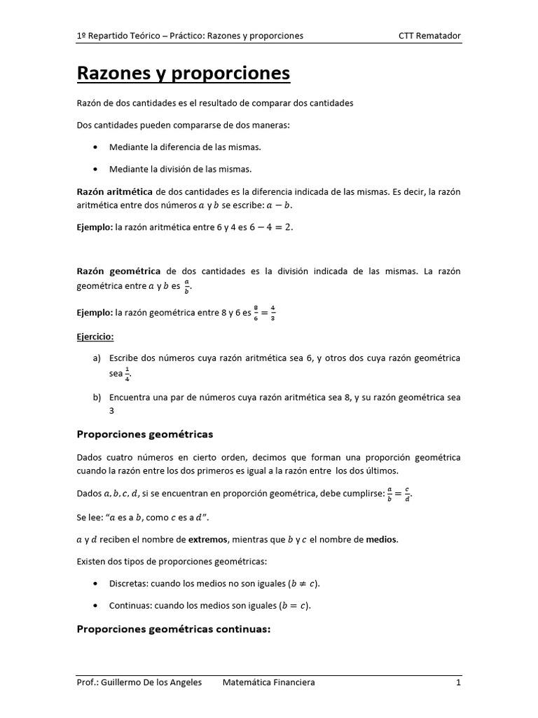 Razones y Proporciones | PDF | Proporción | Matemáticas