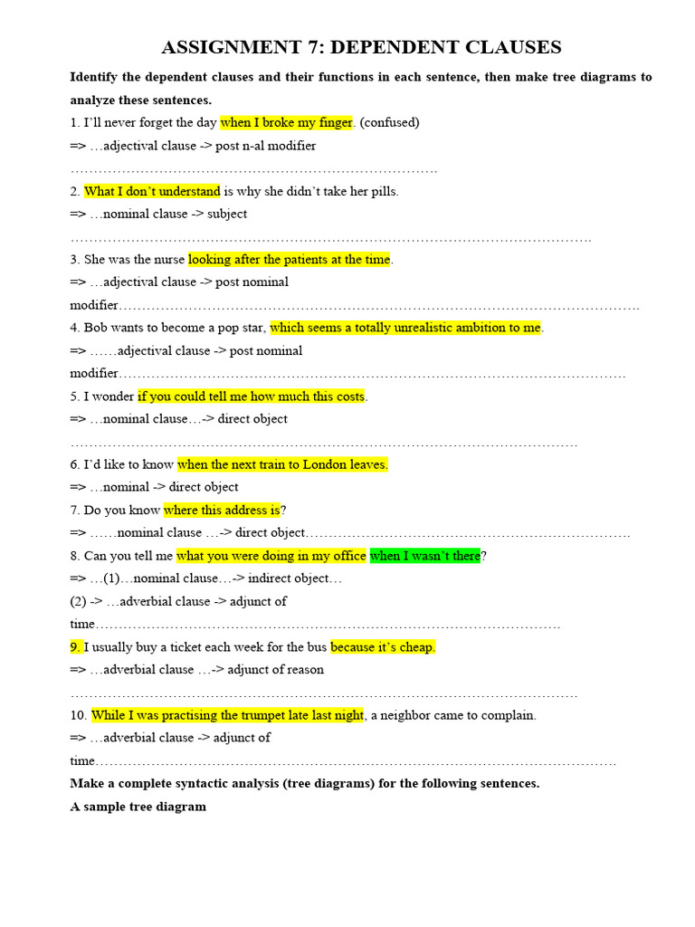 Assignment 7 - Dependent Clauses | PDF