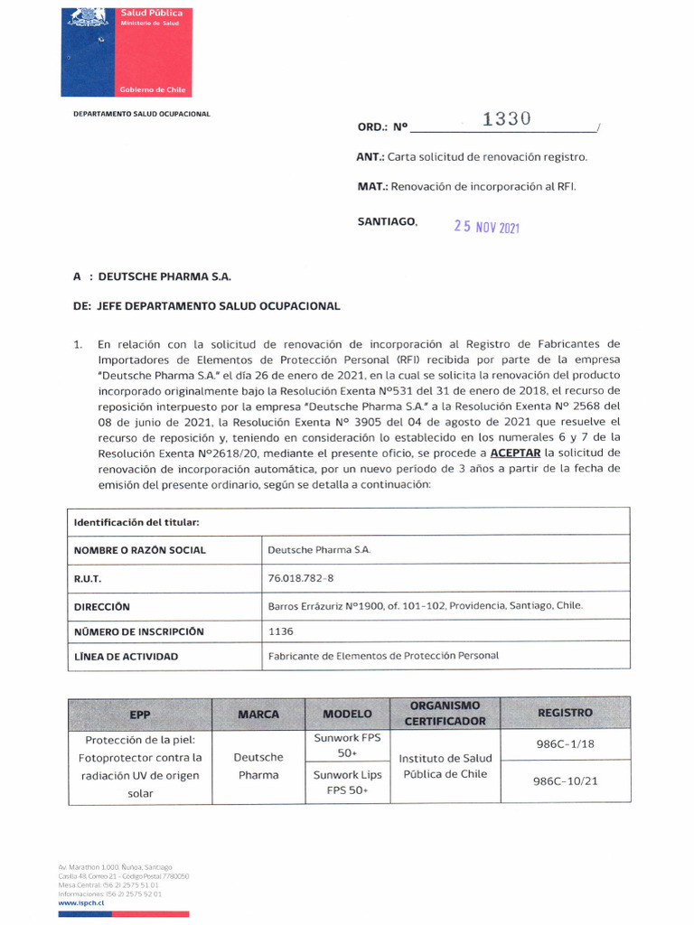Certificado ISP - Bloqueador Solar - Sunwork. | PDF