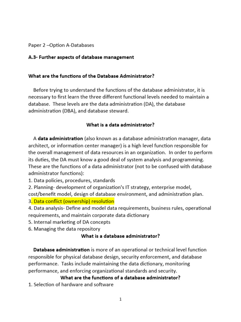 Database Administrator Functions Explained | PDF | Databases | Backup