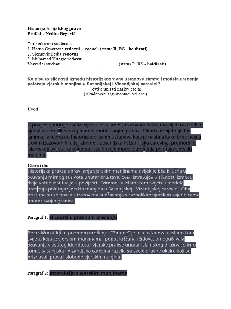 Obrazac Za Pisanje Akademskog Argumentacijskog Eseja Iz HŠP | PDF