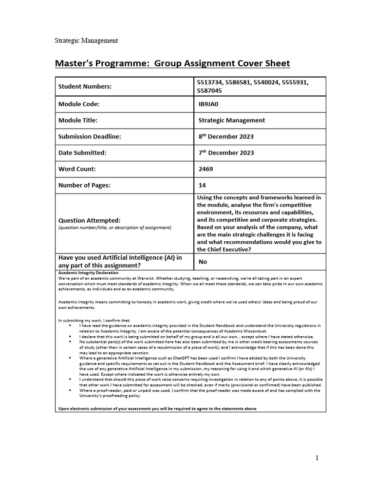 Strategic Management Assignment Pdf Strategic Management Retail