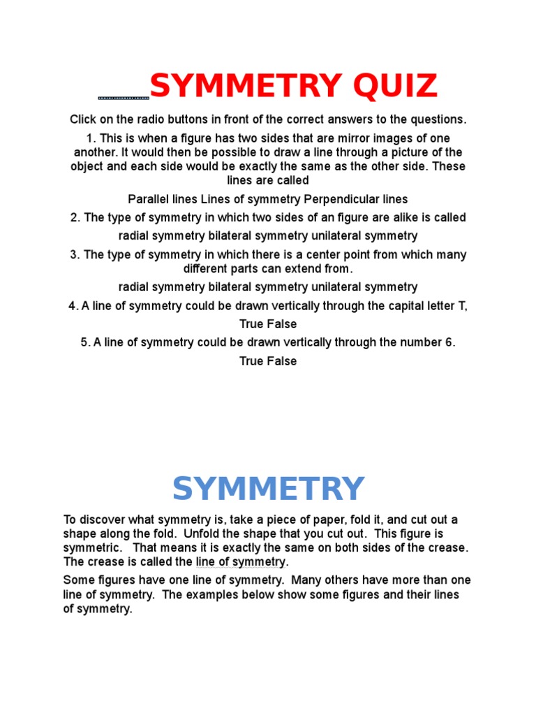 Symmetry Quiz | PDF | Artistic Techniques | Symmetry