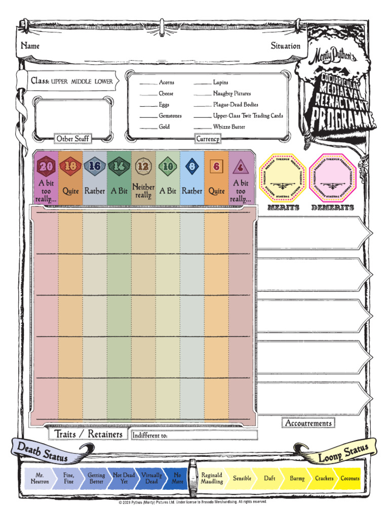 Monty Python Character Sheet 4color | PDF