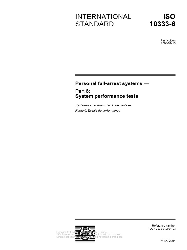 ISO 10333-6 - 2004 Personal Fall Arrest Systems | PDF | International Organization For ...