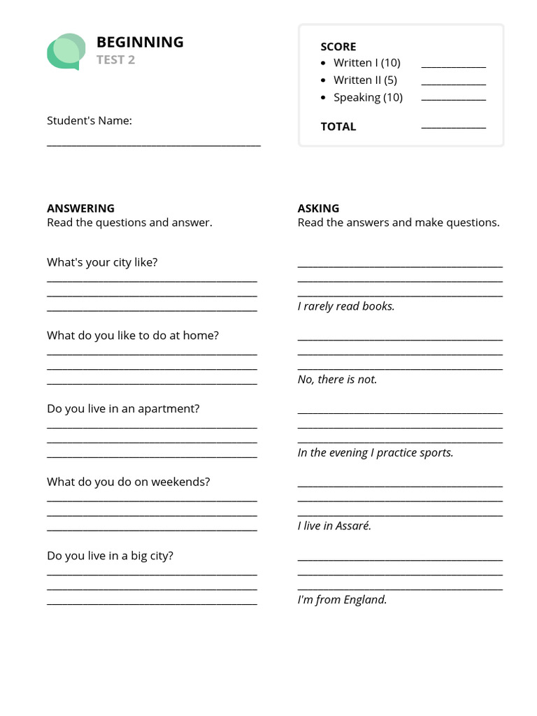 Beginning Test 2 | PDF | Second Language Acquisition | Language Education