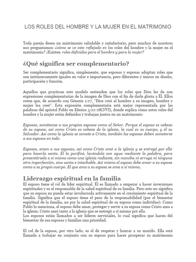 Los Roles Del Hombre y La Mujer en El Matrimonio | PDF | Matrimonio | Cristo (título)