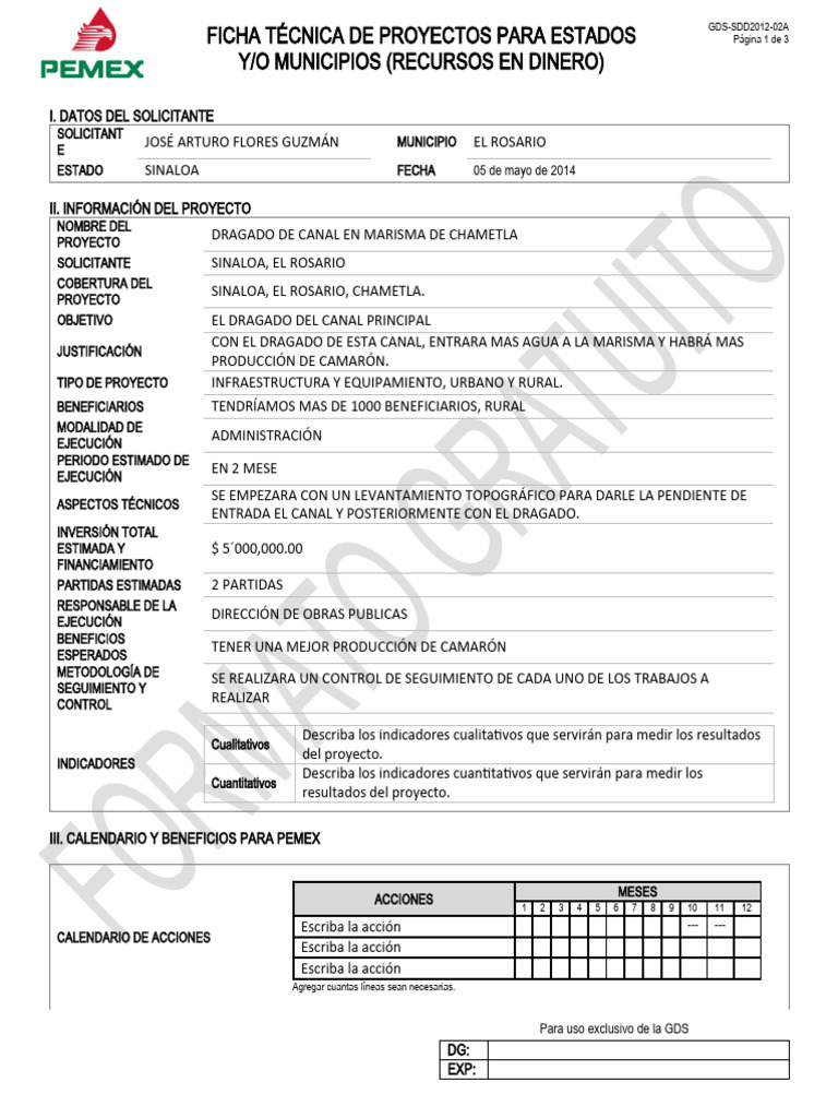 Ficha Tecnica de Proyectos para Estados y Municipios | PDF | Economias
