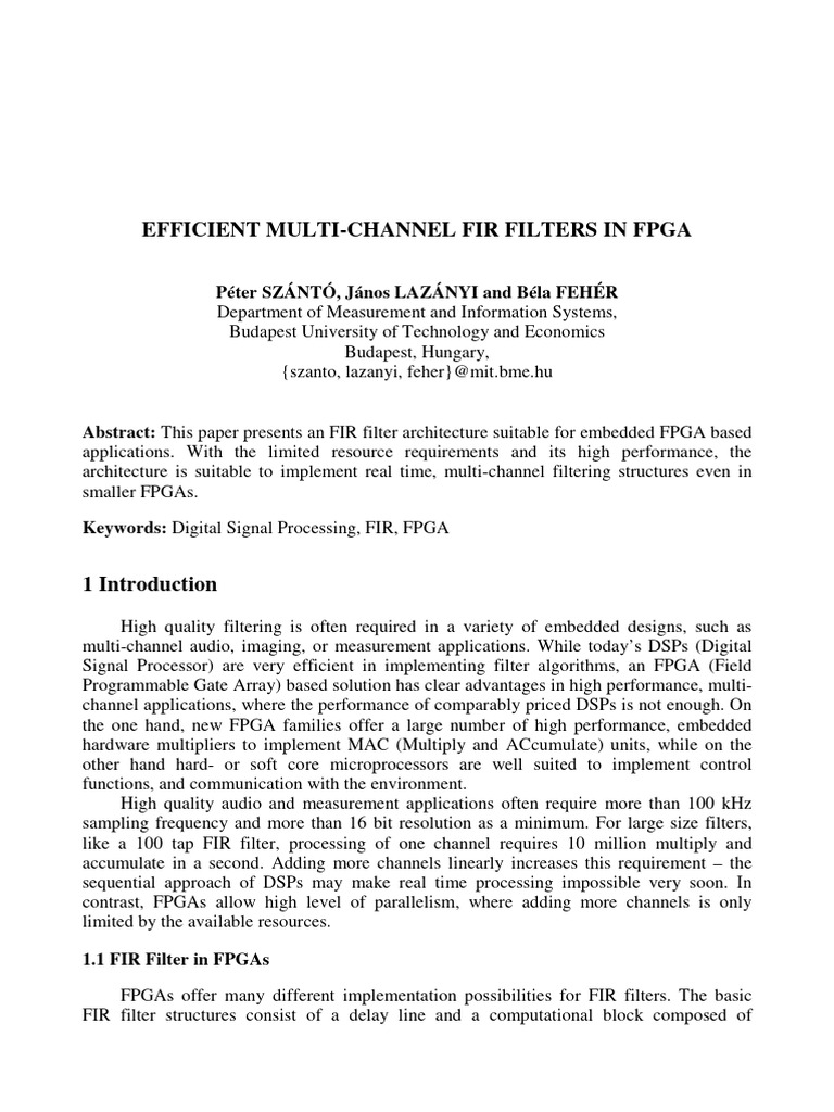 FPGA-Based FIR Filters for DSP | PDF | Field Programmable Gate Array | Digital Signal Processor