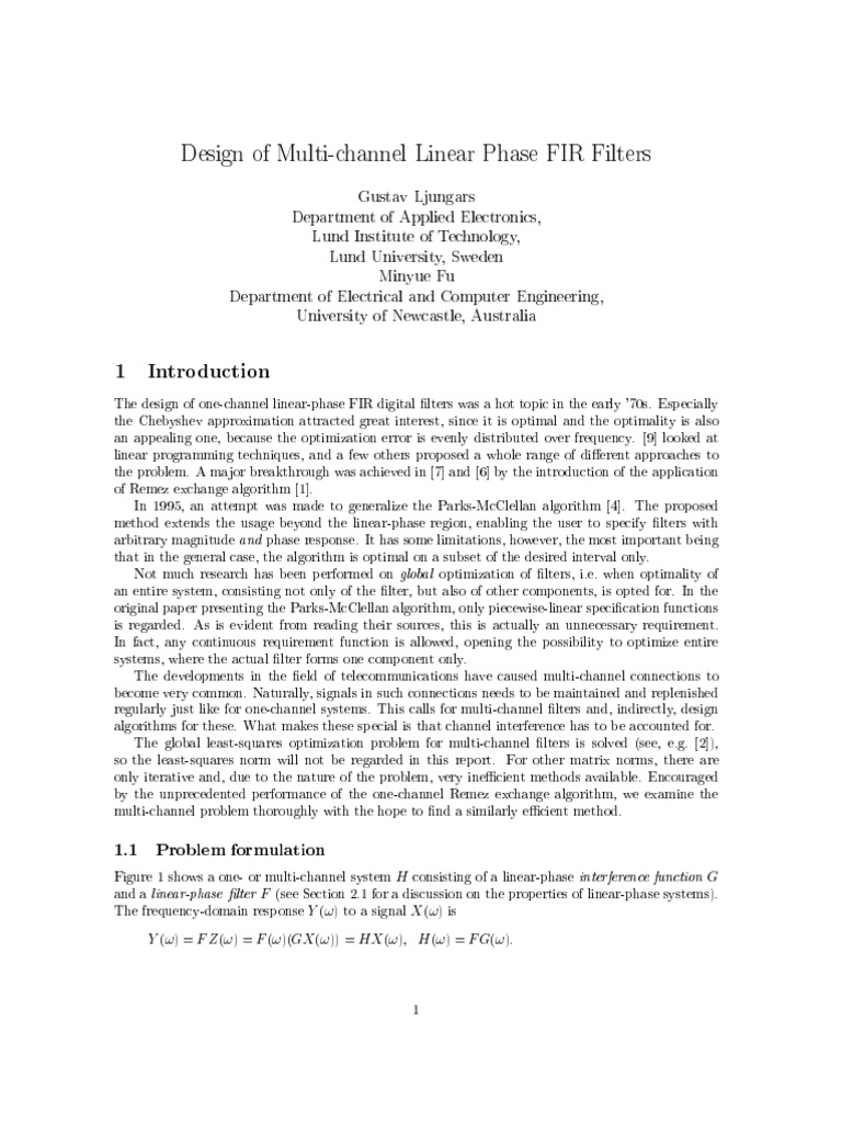 Design of Multi Channel Linear Phase FIR | PDF | Algorithms ...