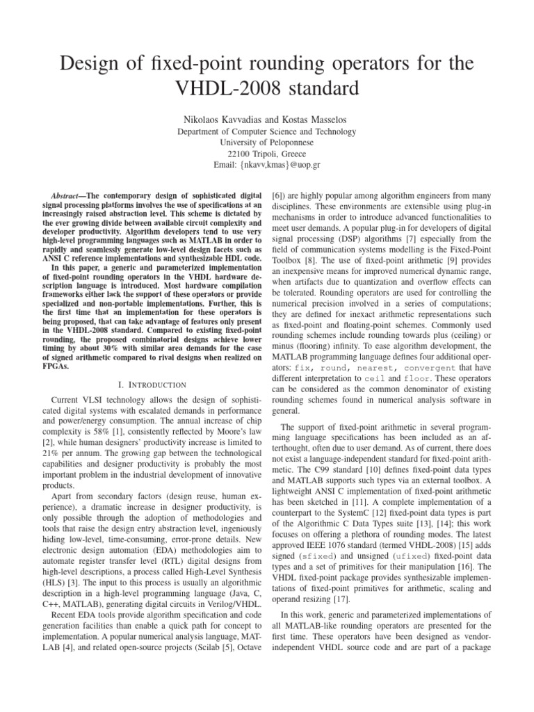Design of Fixed-Point Rounding Operators For The VHDL-2008 Standard | PDF | Rounding | Logic ...