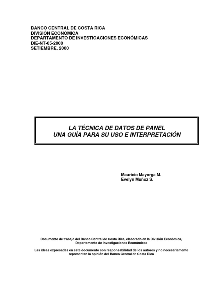Datos de Panel | PDF | Mínimos cuadrados ordinarios | Modelo de efectos fijos