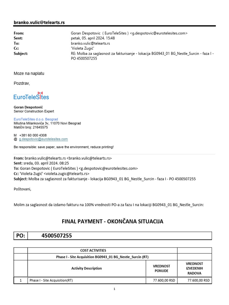 Invoice Approval for BG Nestle Project | PDF