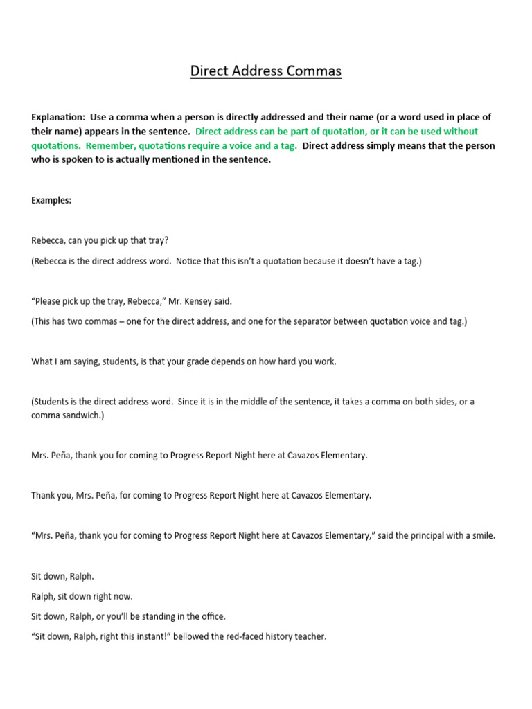 DirectAddressCommas 1 | PDF | Comma | Language Mechanics