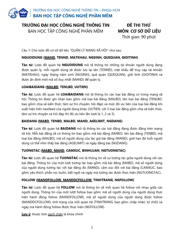 BHTCNPM Dethithu CSDL CK1 2023 2024 | PDF