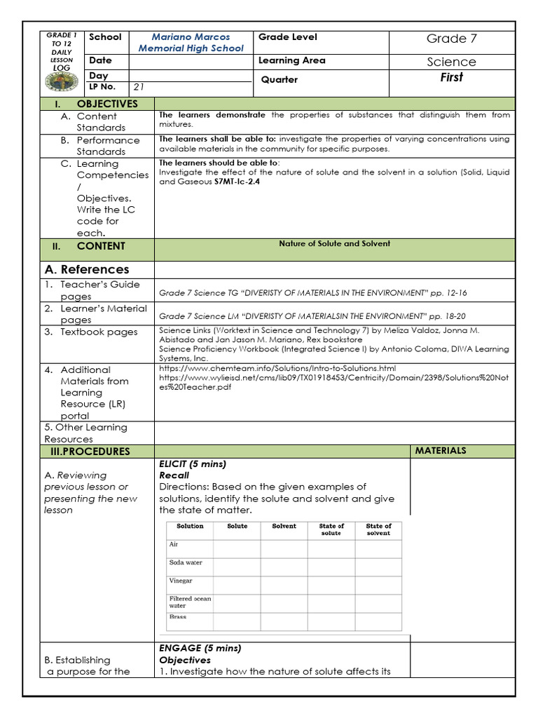 Grade 7 Science Lesson on Solubility | PDF | Solubility | Solvent