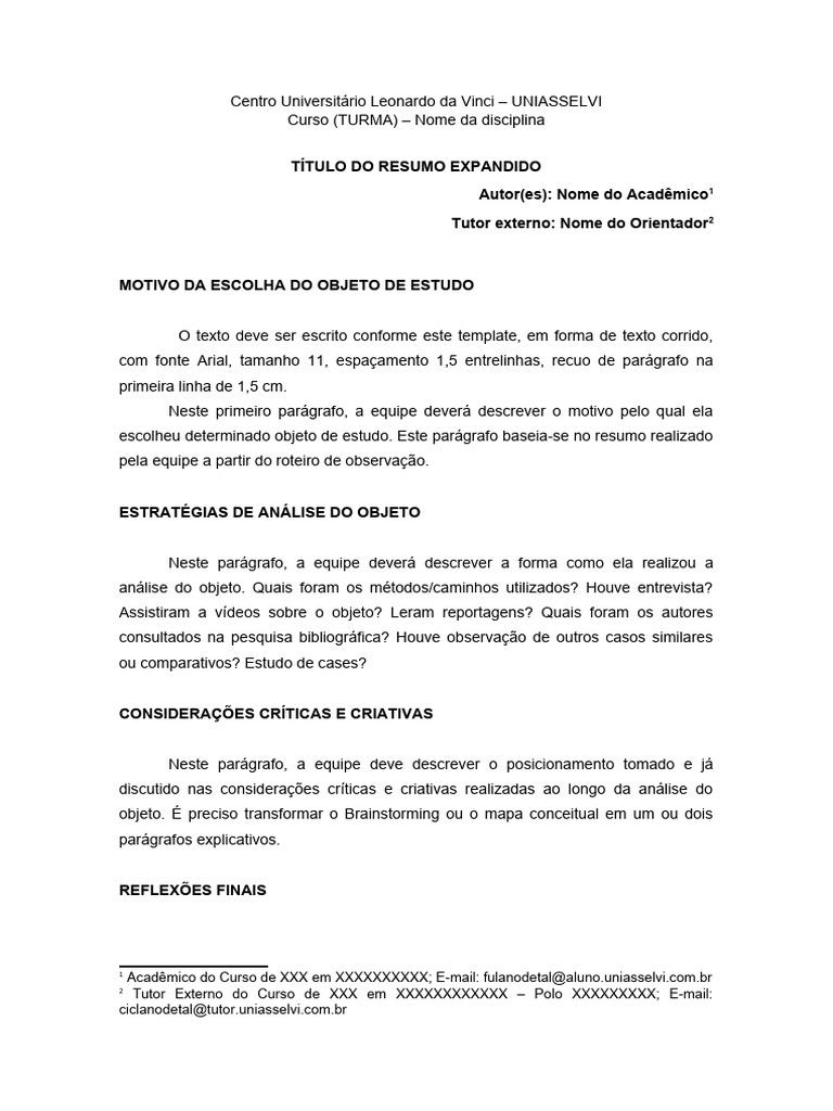 7 Template do Resumo Expandido | PDF | Abstract (resumo)