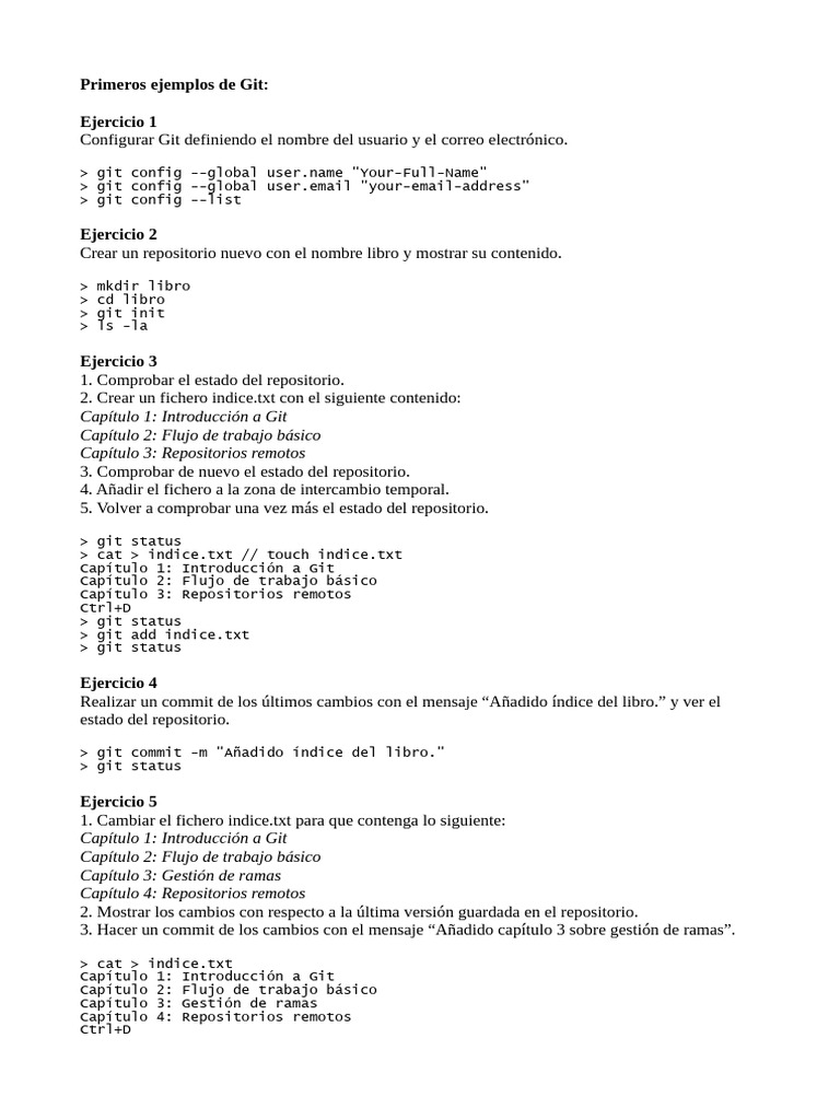Resumen Ejemplos Comandos GIT | PDF