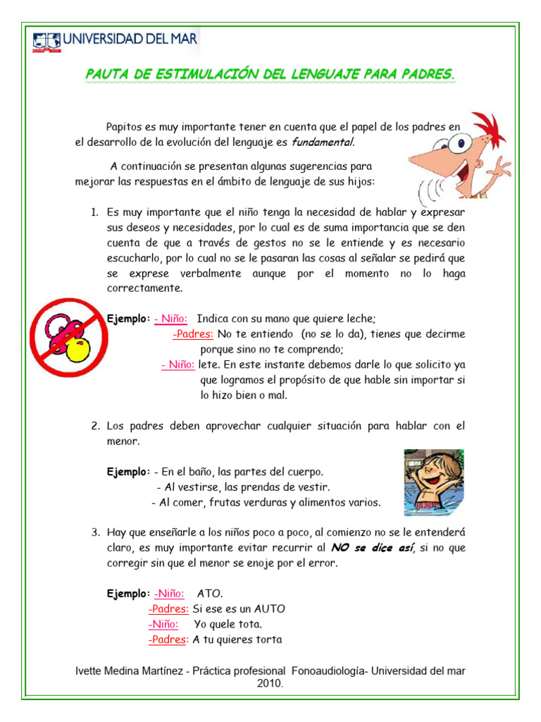Pauta de estimulación del lenguaje para padres | PDF