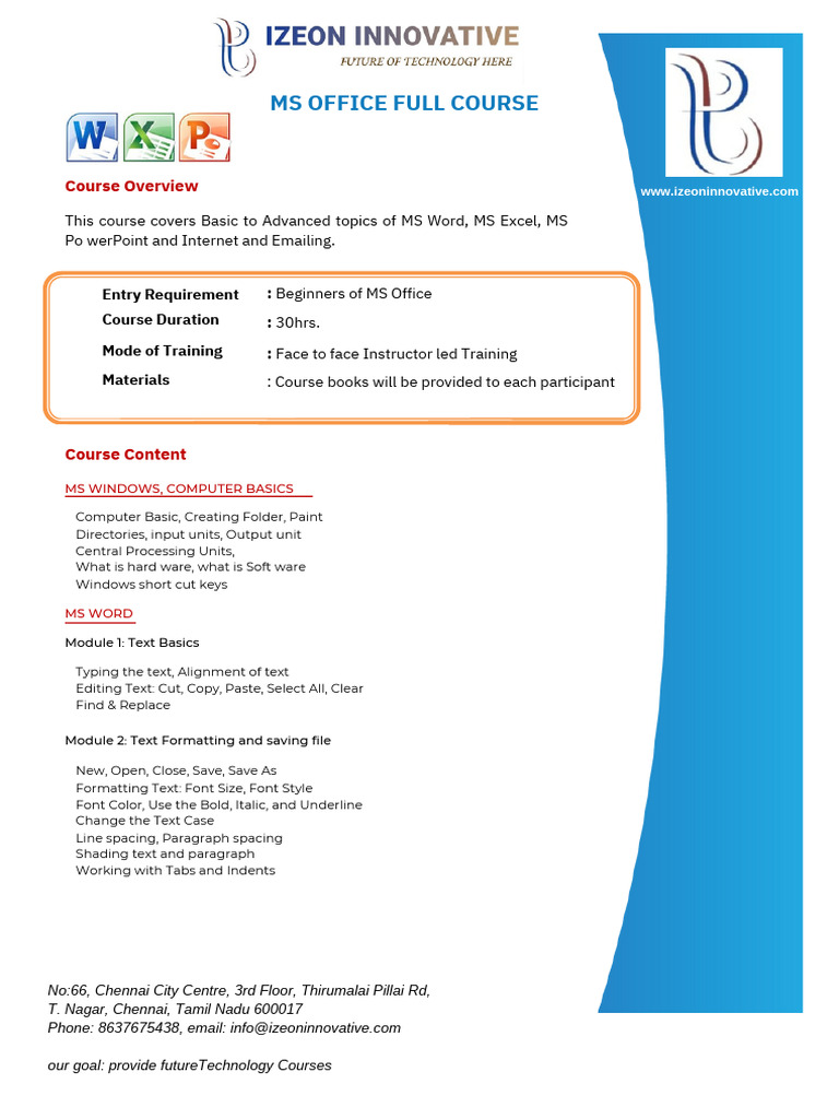 MS Office Full Course Overview | PDF | Microsoft Excel | Microsoft Word