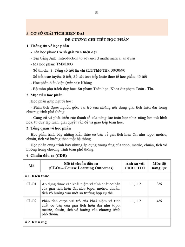 De Cuong Co So Giai Tich Hien Dai 2023-09 | PDF