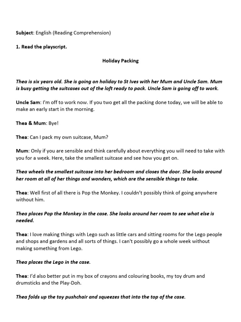 Comprehension Playscript Tuesday 14th July | PDF | Language Arts ...