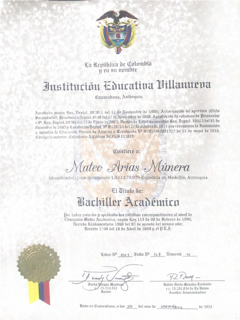 Diploma Bachiller | PDF