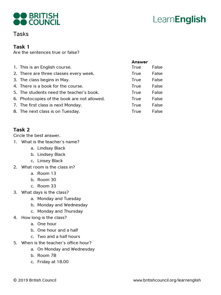 The First English Class | PDF | Wellness