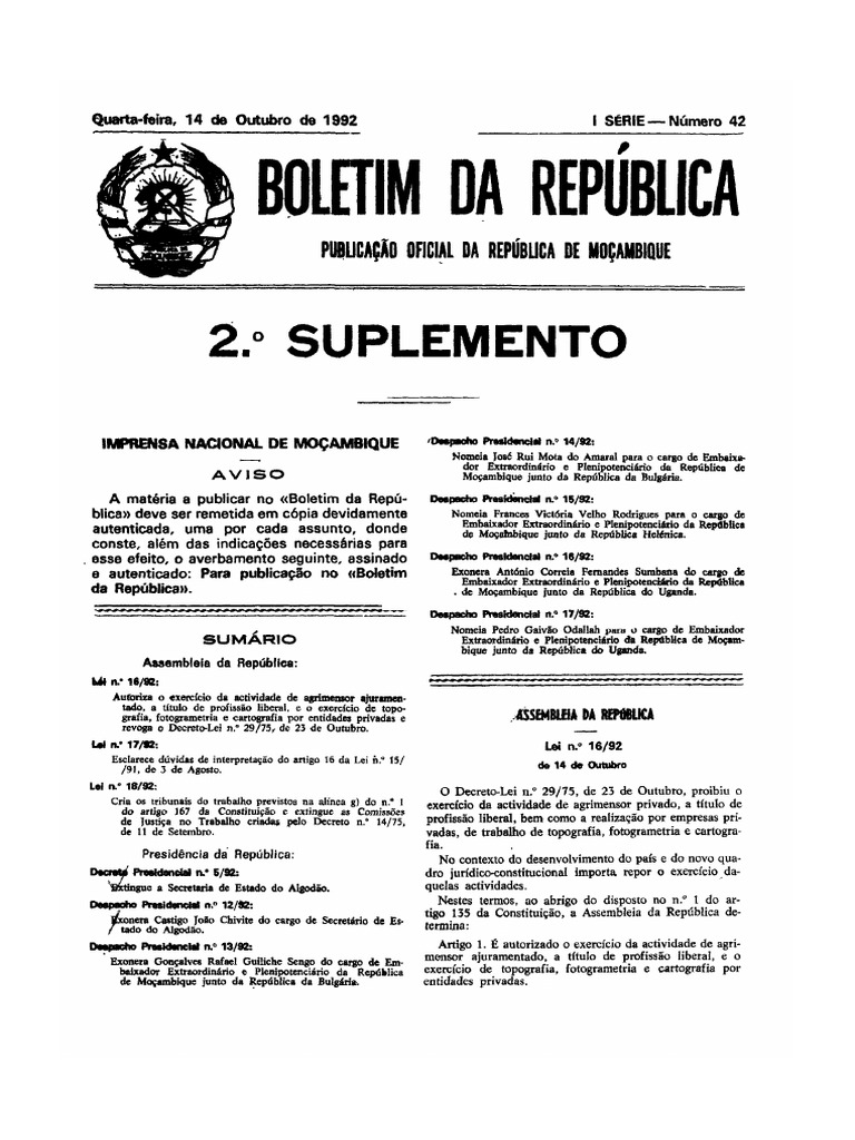 Boletim da República de Moçambique 1992 | PDF | Juiz | República