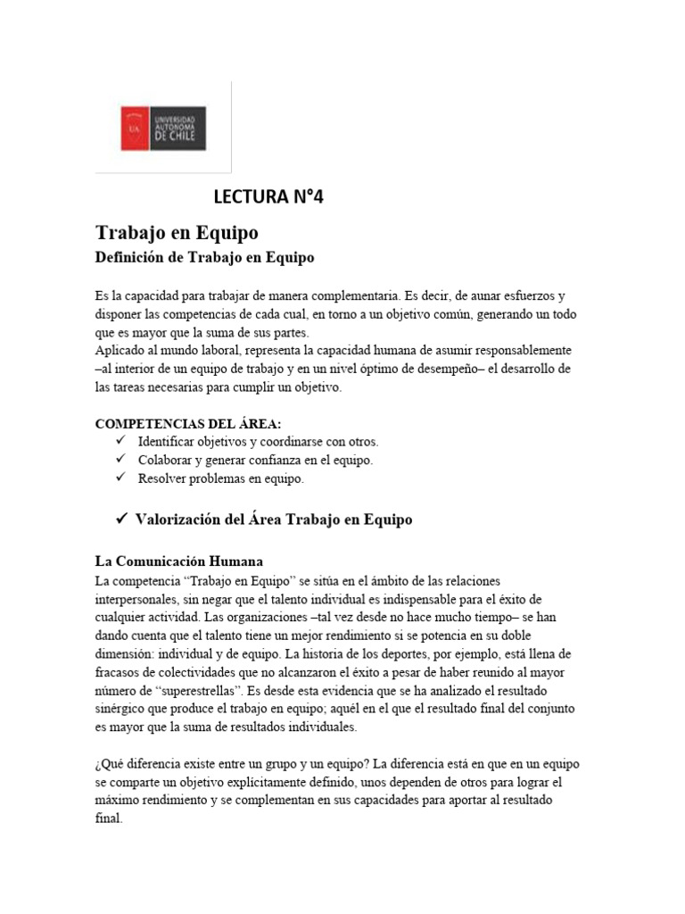 Lectura #4 Trabajo en Equipo | PDF | Business | Evaluación