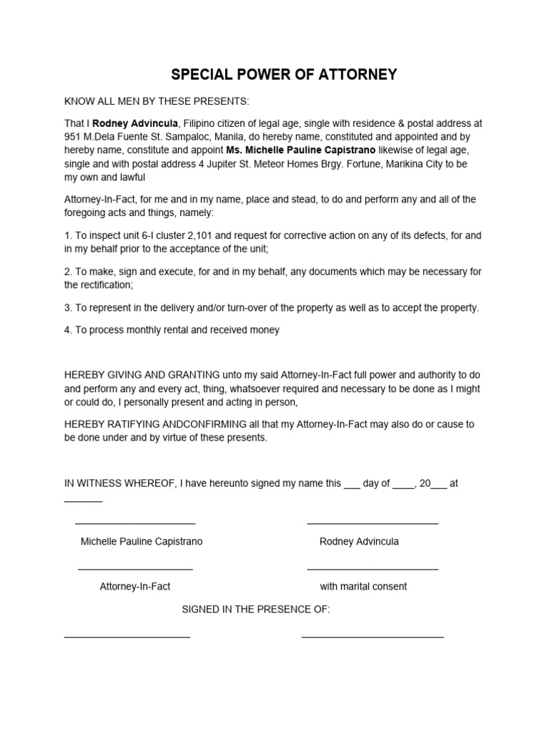 Spa | PDF | Power Of Attorney | Private Law